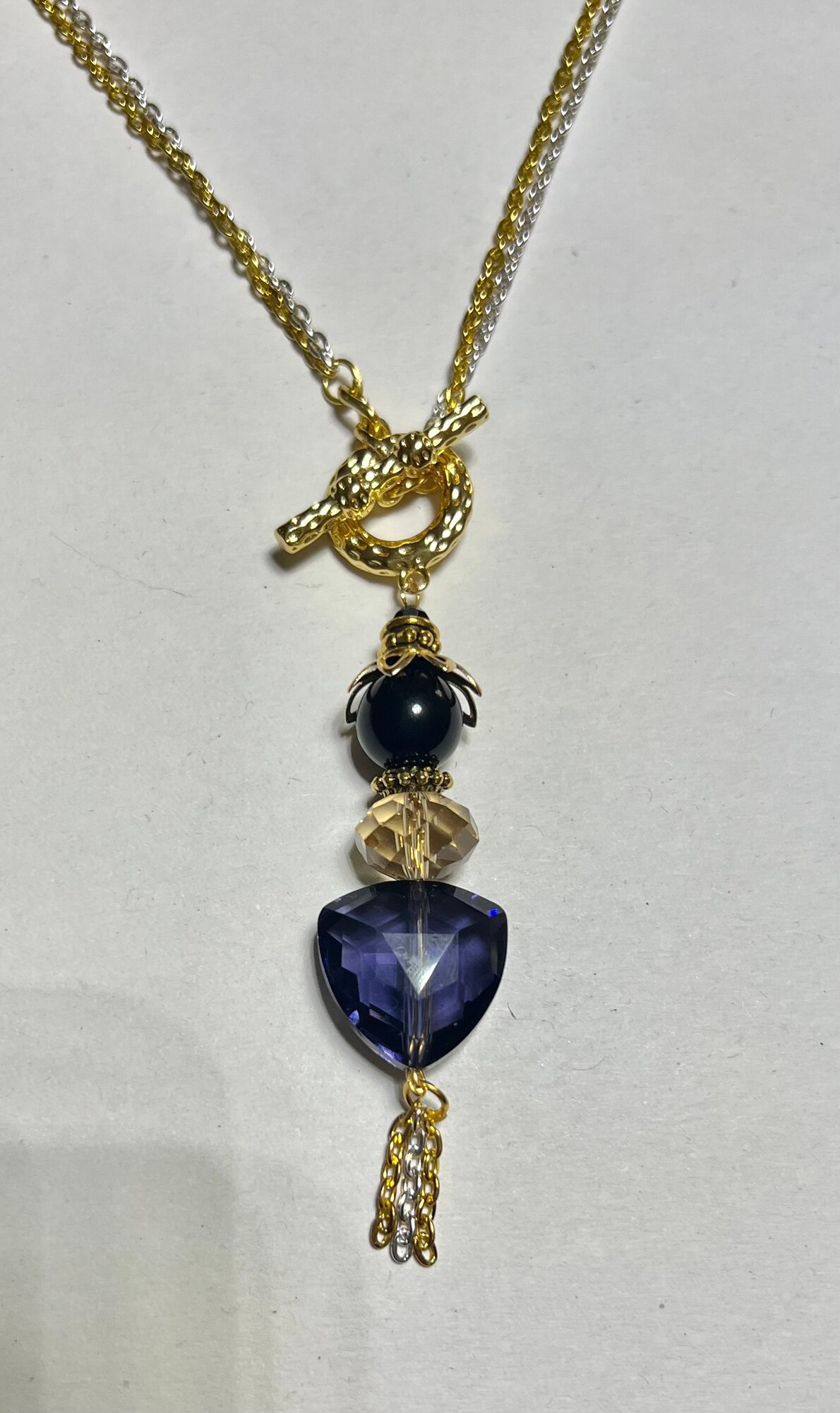 Подвеска, аметист синтетический, топаз синтетический, обсидиан