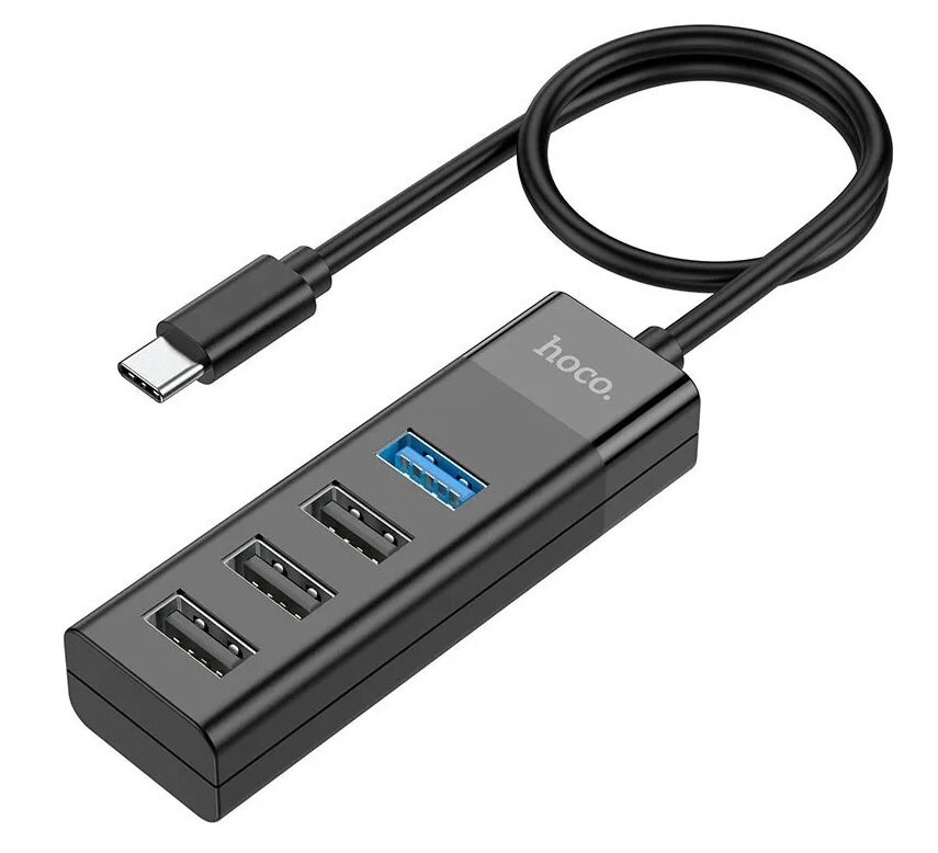 Переходник HOCO HB25 TYPE-C, USB 3.0/2.0 HUB на 4 порта, черный