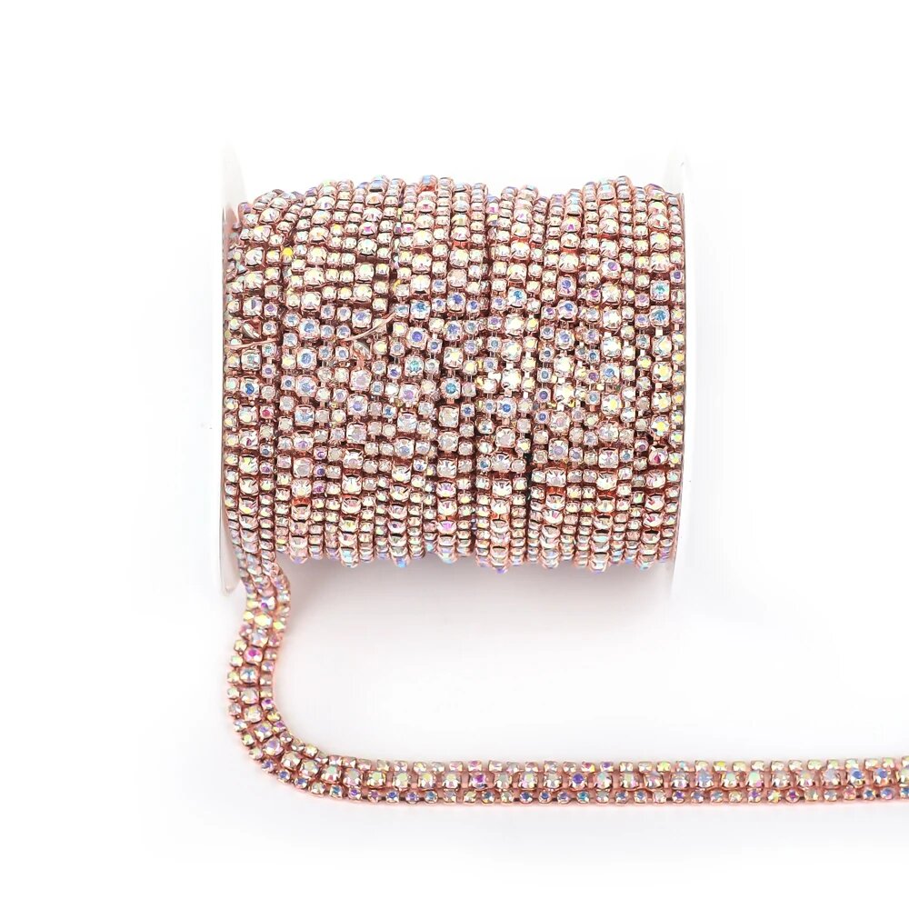 Стразовая цепочка Rose Gold-Crystal AB для одежды