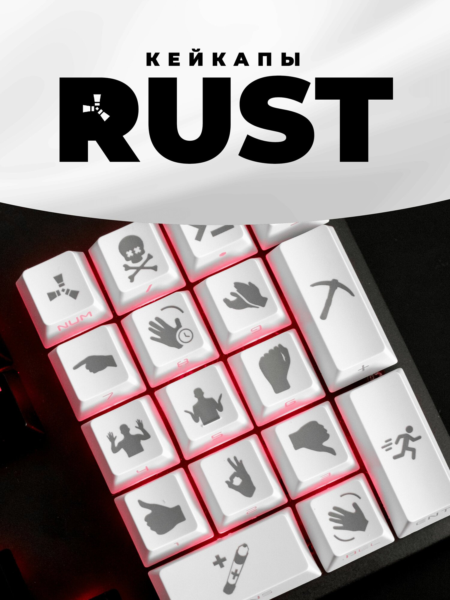 Набор кейкапов Rust для механической клавиатуры: Горячие клавиши Numpad (белый, OEM)