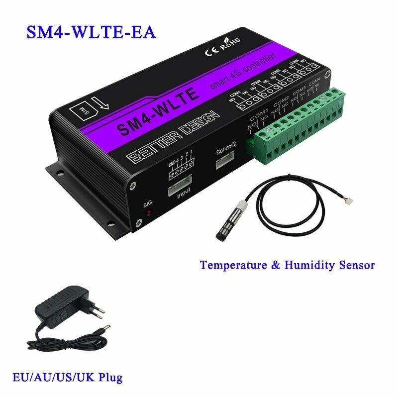 UandaGad 4G GSM Релейный контроллер 4 канала EA with 1TH sensor
