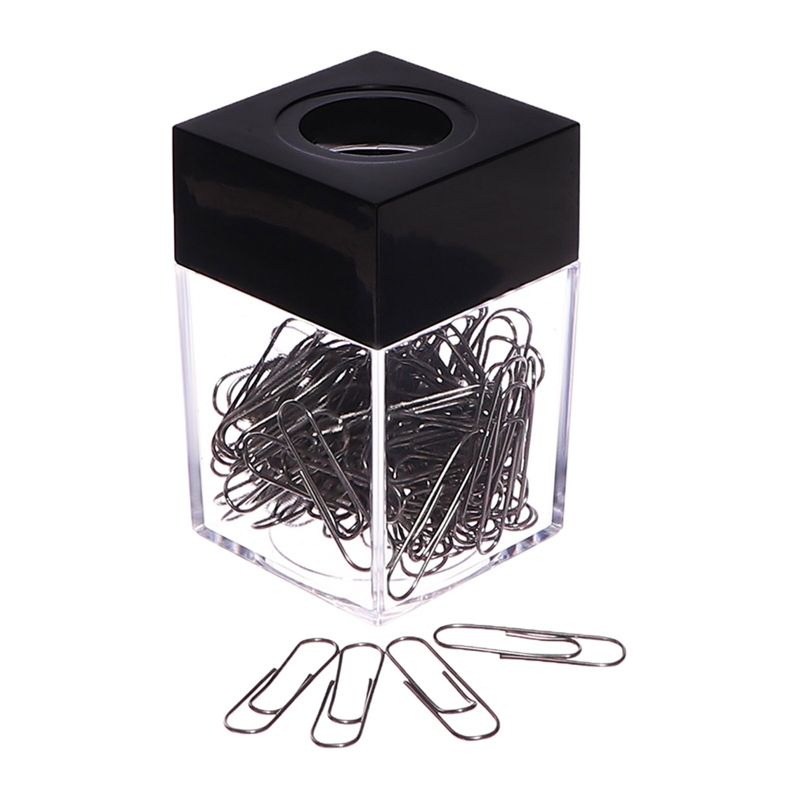 Скрепочница квадратная с магнитом прозрачная пластик, скрепки 100 штук, 10731722