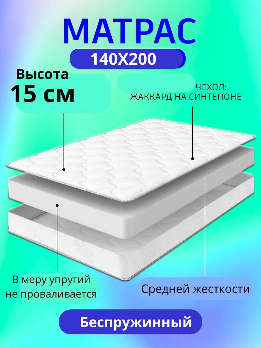 Ортопедический матрас Good Home, 140x200x15 см, белый, жаккардовый чехол