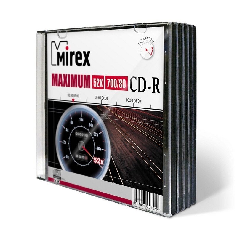 Компакт-диск Mirex CD-R, 52x, Maximum, 0,7 гб, Slim box, 5 шт (UL120052A8F)