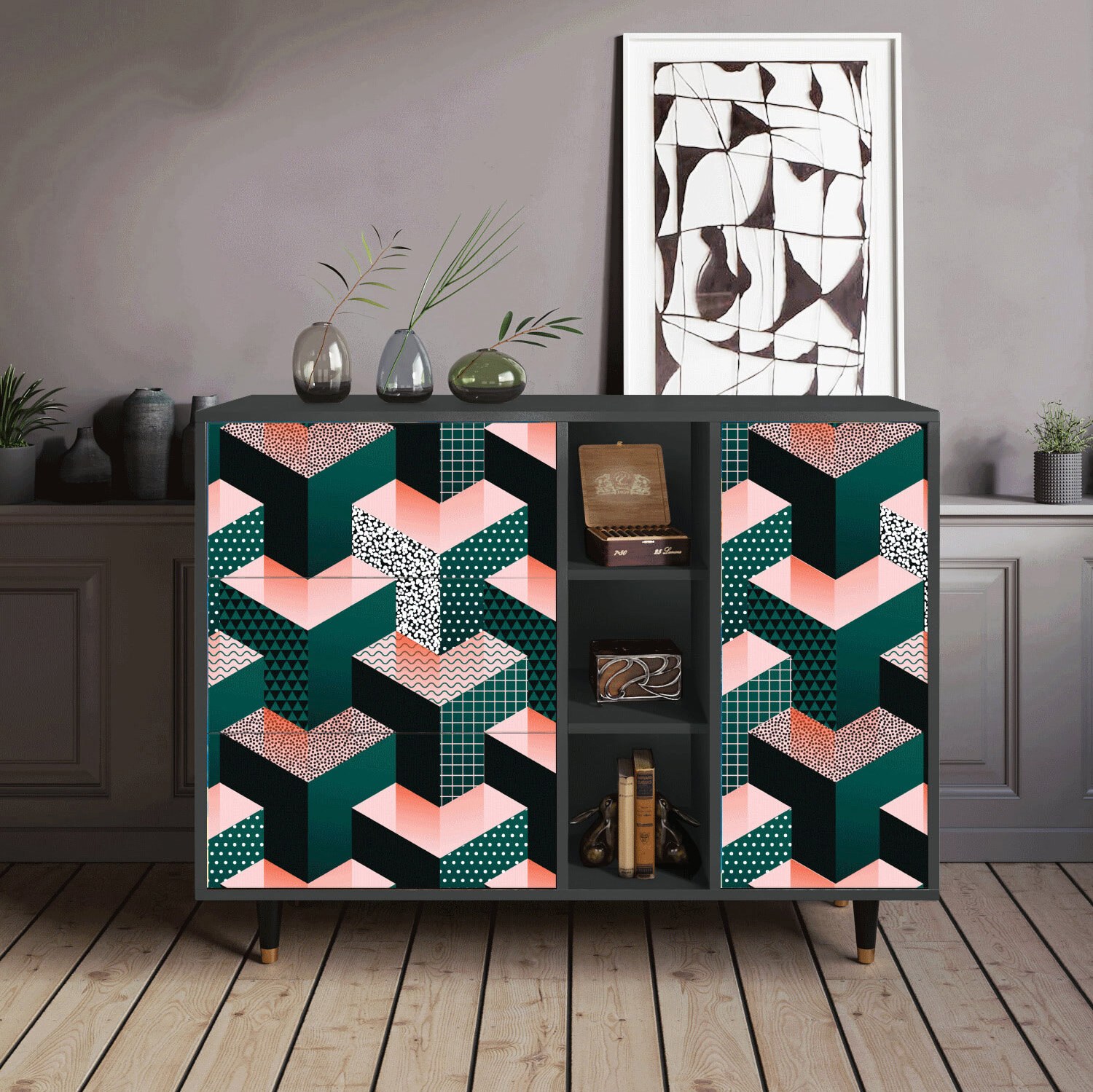 Комод - STORYZ - BS2 Geometric Madness, Разер - 125 x 97 x 48 см , Цвет корпуса - Антрацит