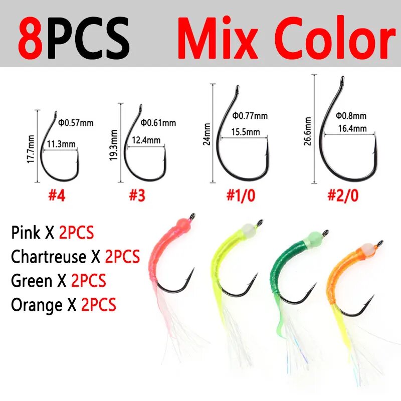 Bimoo 8 шт. #4 ~ #2/0 светящийся быстро тонущий большой червь пиявка Стример Летать окунь Щука Steelhead Морская Рыбалка приманки