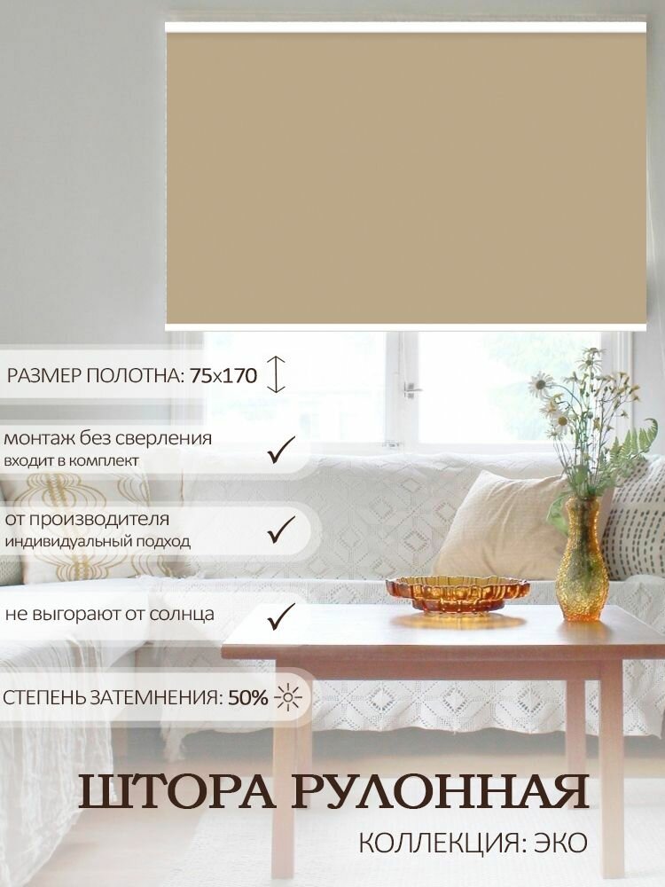 Рулонные шторы на окно однотонные Эко без сверления