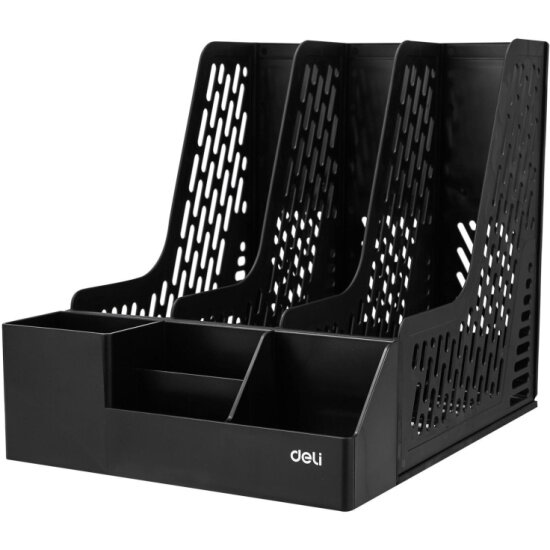 Лоток вертикальный Deli EZ00122 3 отд с органайзером 4 отд черный