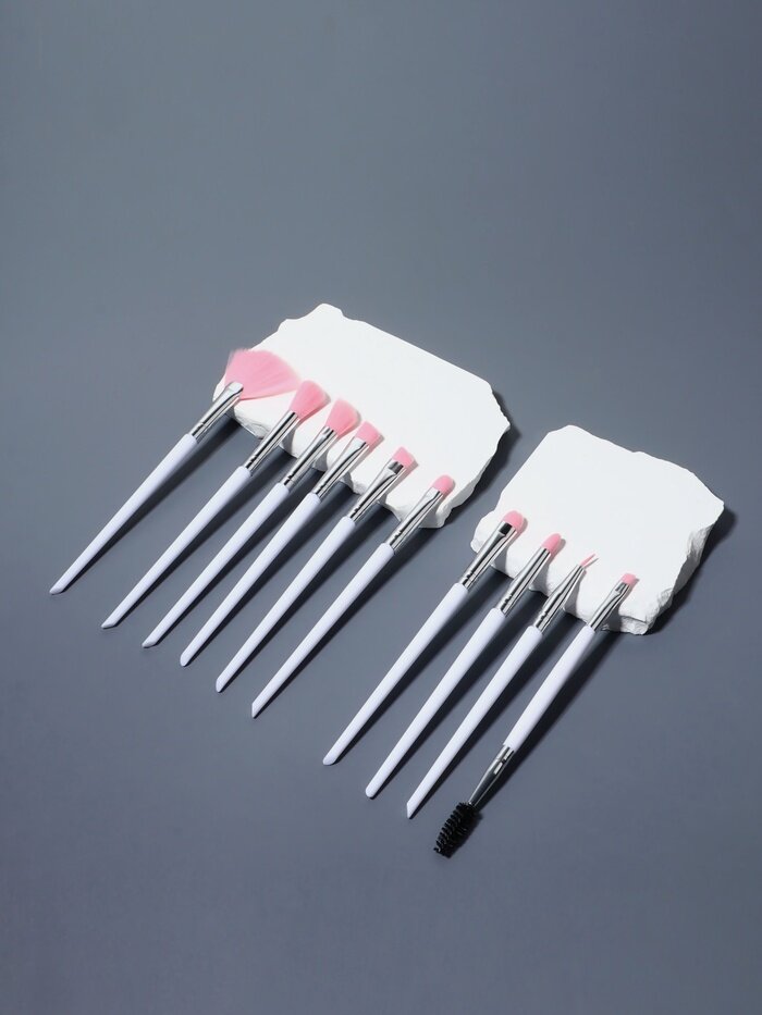 Набор кистей для макияжа COLOR POWER pink, 10 шт, в чехле, белый