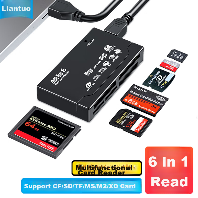 Liantuo, Multifunctional Six-In High-Speed Card Reader, Supports SD/TF/CF/XD/MS/M2 Cards, Compatible with Sony Memory Cards, Sony Memory Sticks, Digital Cameras, Camcorders, PS5 Game Consoles