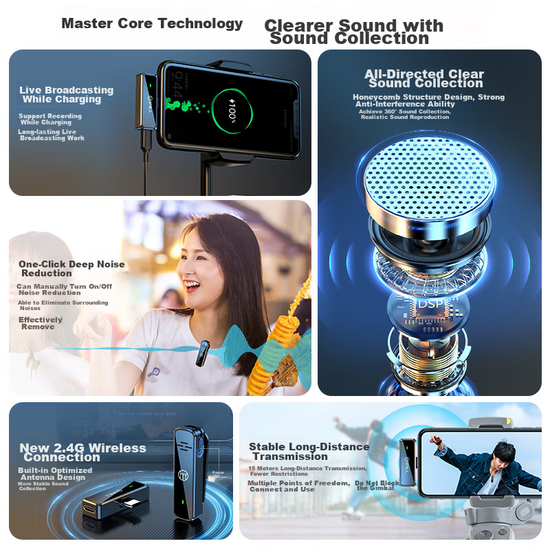 Good Shepherd V1 Wireless Lavalier Microphone, Small Bee Audio Pickup, Outdoor Professional Noise Reduction, for Interviews, Video Recording, TikTok Live Streaming, Recording, Live Broadcast Equipment, Mobile Phone Microphone, One-To