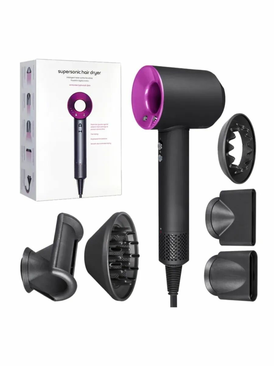 Набор фен мультистайлер Supersonic hair dryer Серый с розовым (6 в 1) 3M
