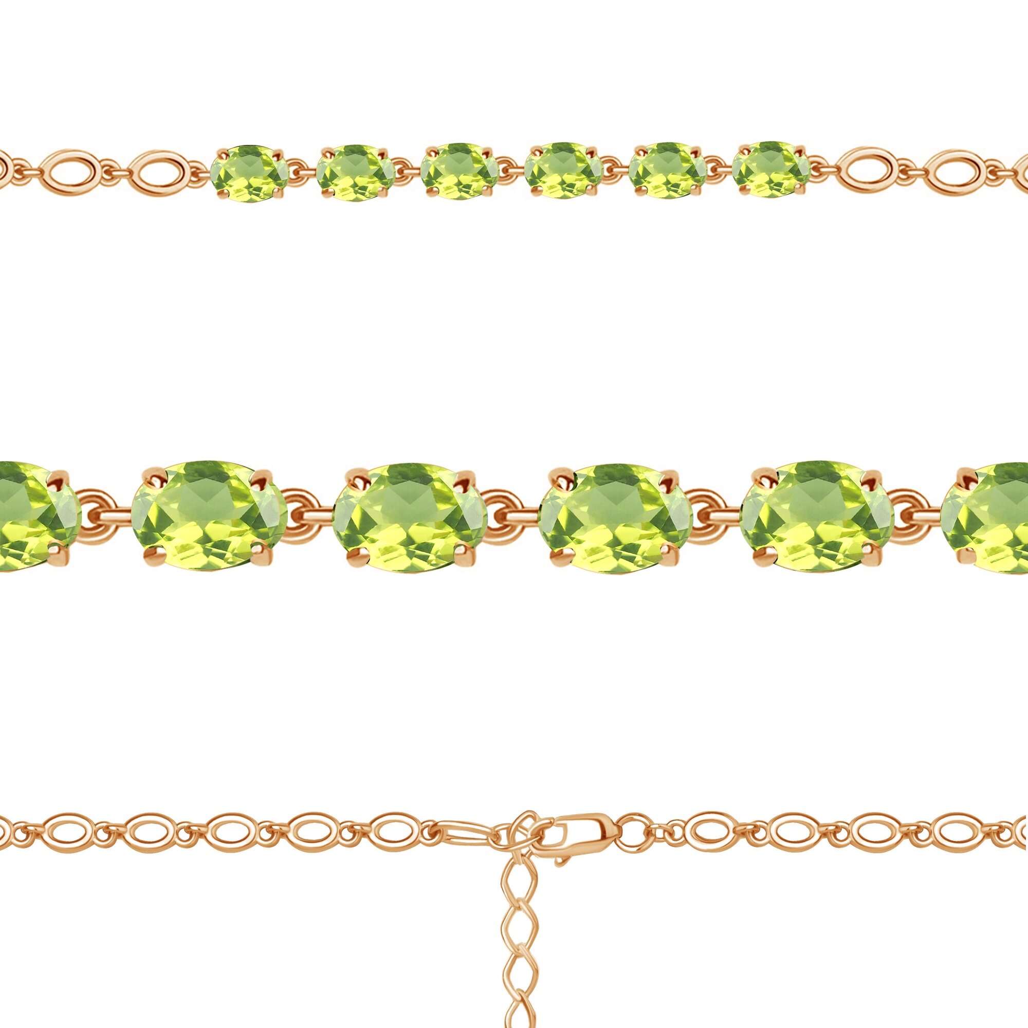 Браслет, серебро, 925 проба, золочение, хризолит