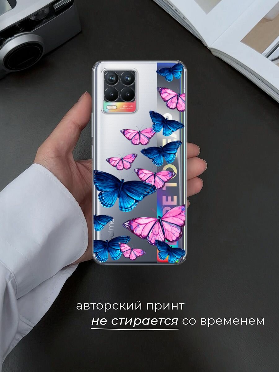 Чехол на Realme 8/8 Pro / Реалми 8/8 Про с принтом "Взлетающие бабочки", прозрачный — фото 1