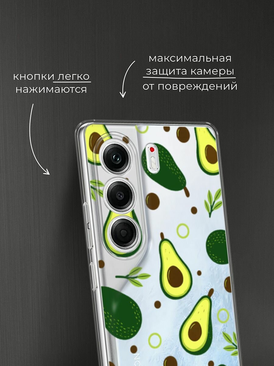 Чехол на Tecno Camon 40 Pro 5G / Текно Камон 40 Про 5G с принтом "Авокадо паттерн", прозрачный — фото 1