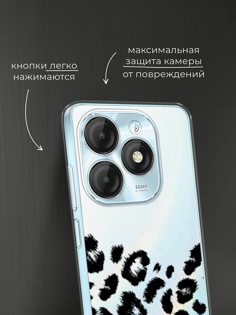 Чехол на Itel P55 / Ител Р55 с принтом "Окрас леопарда фон черный", прозрачный — фото 1