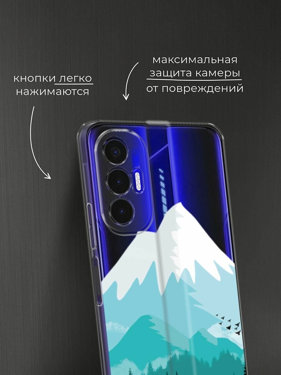 Чехол на Tecno Pova 3 / Текно Пова 3 с принтом "Синяя снежная гора", прозрачный — фото 1