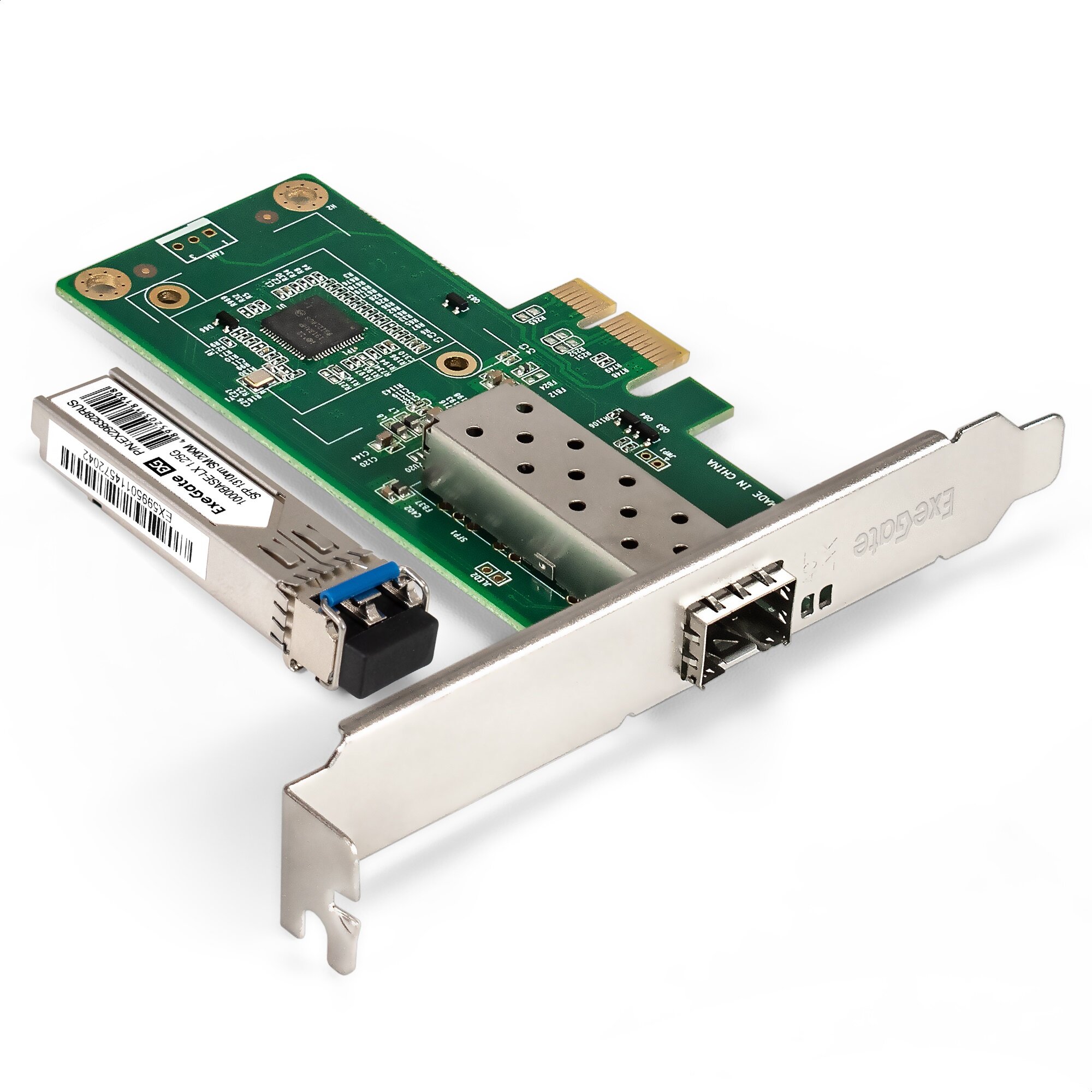 Комплект: Сетевой адаптер SFP ExeGate EXE-i210-F1+Трансивер Single-Mode до 20км EXT-1G-SM1310-LC2-20KM (EX296228RUS: PCI-E x1 v2.0, порты 1xSFP Gigabit Server NIC Intel Chipset I210-F1+ EX298328RUS: Tx:1310/Rx:1310нм, до 20 км, разъем Duplex LC)EX298936RUS