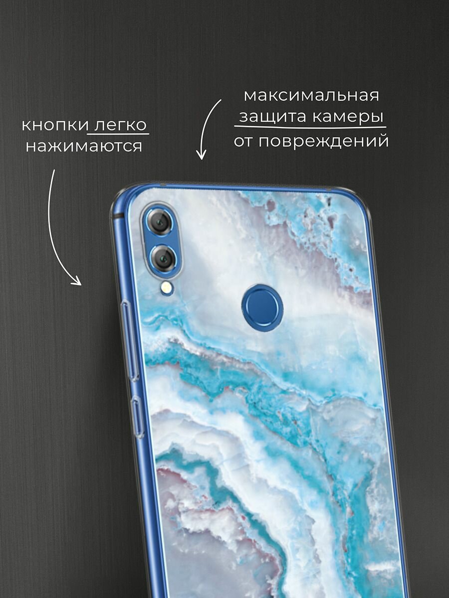 Чехол на Honor 8X / Хонор 8Х с принтом "Нежно-голубой мрамор" — фото 1