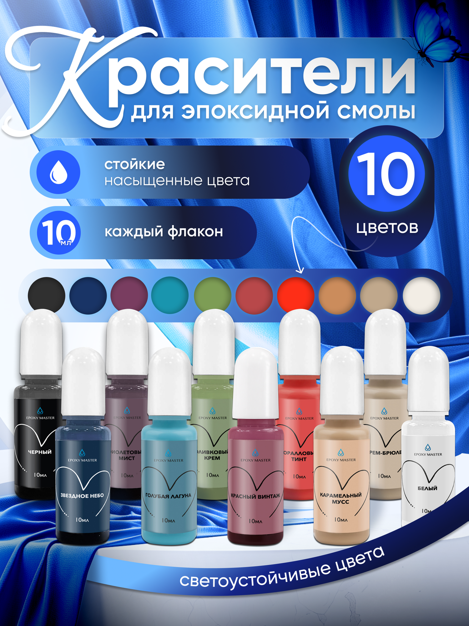 Набор колеров/красителей для эпоксидной смолы EPOXYMASTER 10 шт.