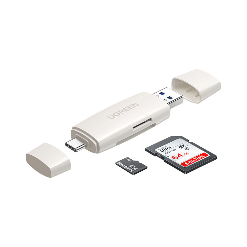 Картридер UGREEN USB 3.0/Type-C 2 в 1, milk tea, SD/TF, высокоскоростной, 85097