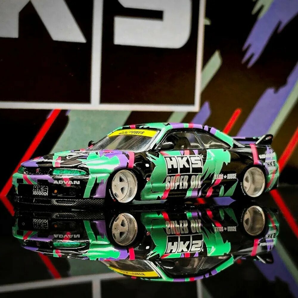 MINI GT+KAIDO HOUSE Khmg 129 Nissan Skyline GT-R R33 HKS V1 Литой под давлением автомобиль модели 1/64 Kaido Works V1