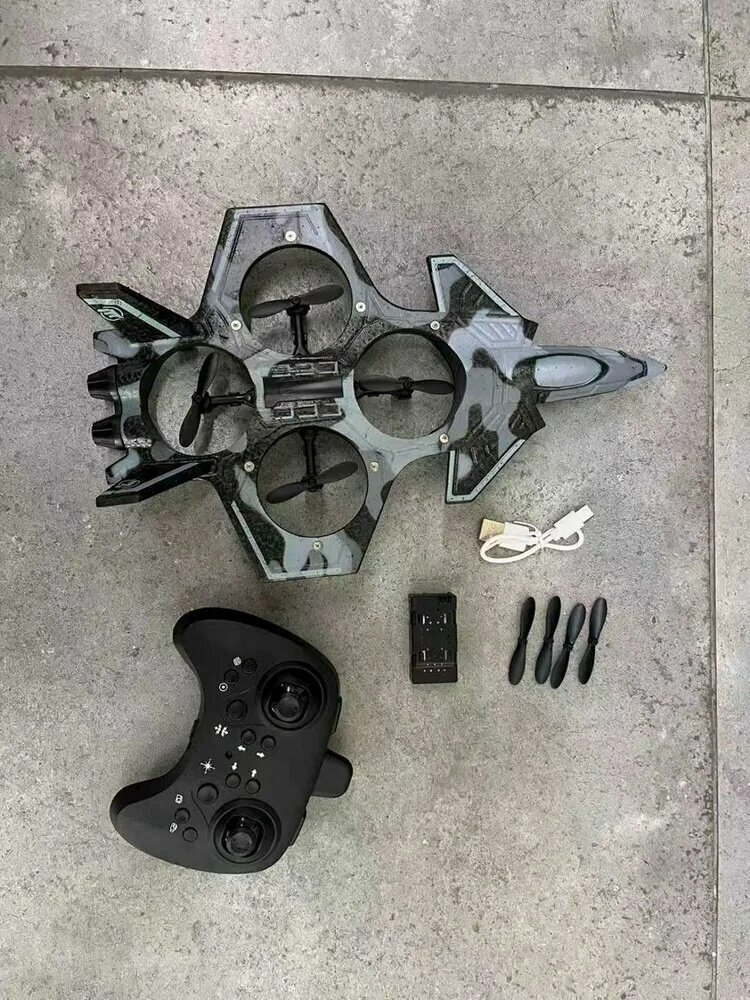 Радиоуправляемая модель боевого самолета с четырьмя пропеллерами версия с одним аккумулятором, Серый