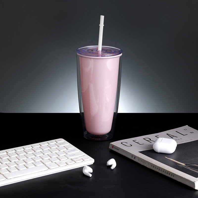 Летняя кружка для воды, стильная, большой емкости, из пищевого пластика, устойчивая к высоким температурам, двухслойная