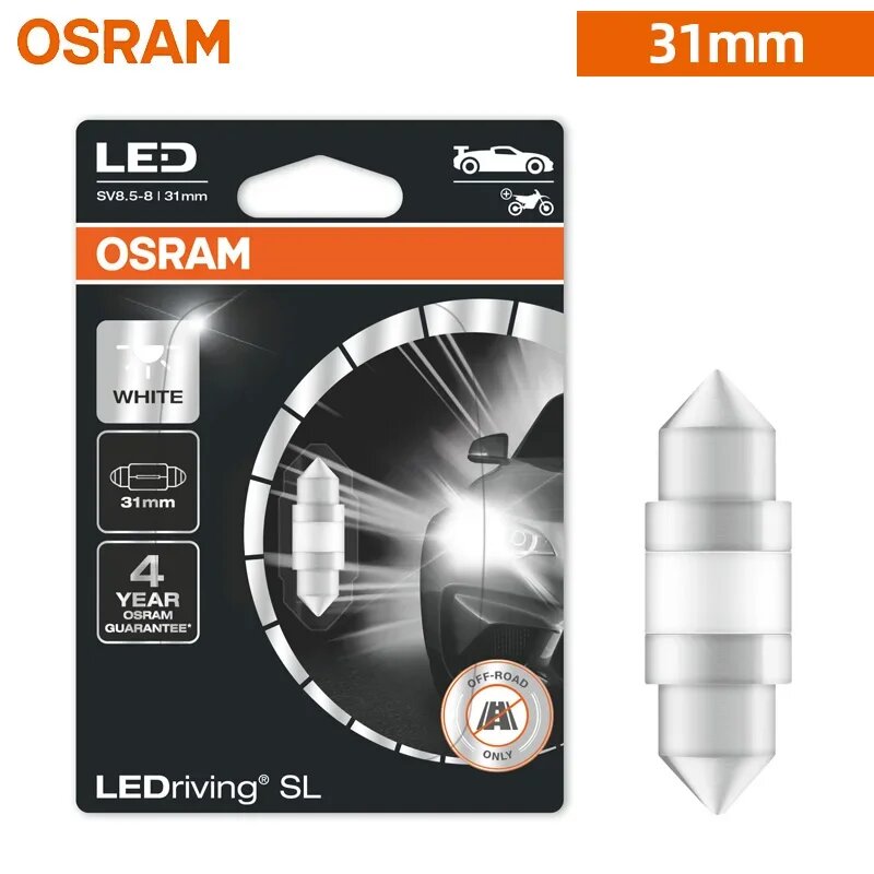Лампа OSRAM LED Festoon 31мм 36мм 41мм C5W 6000K, Холодный Белый Свет, Для Салона Автомобиля, Дверей, Освещения Номерного Знака