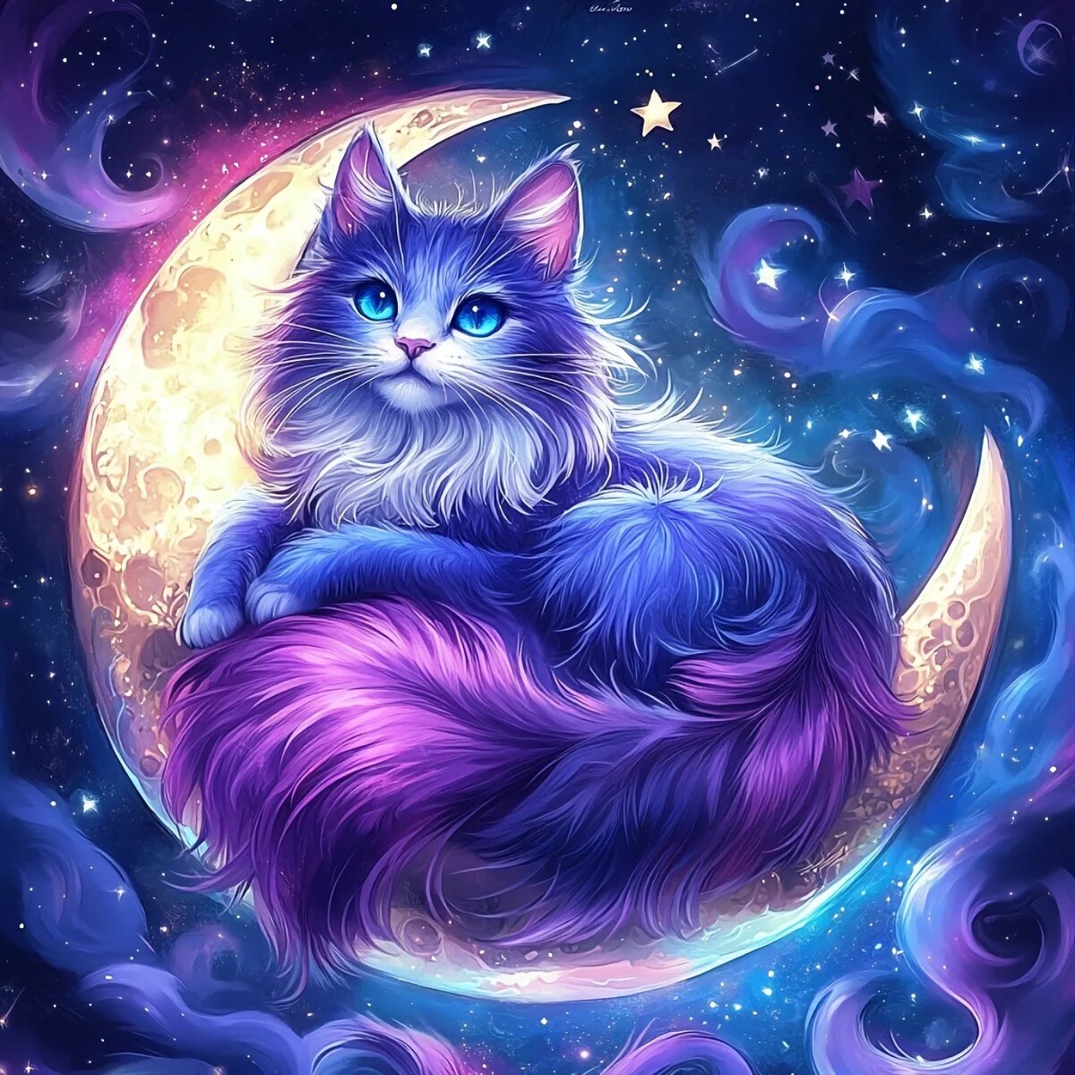 Мозаика 5D Лунный кот, 30x30 см, Full Round