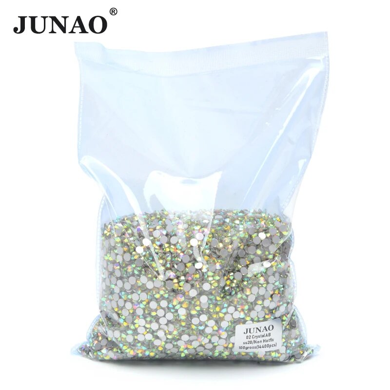 JUNAO Стразы стеклянные плоские AB SS3-SS50 ss12 100gr 14400pcs, 02 Crystal AB