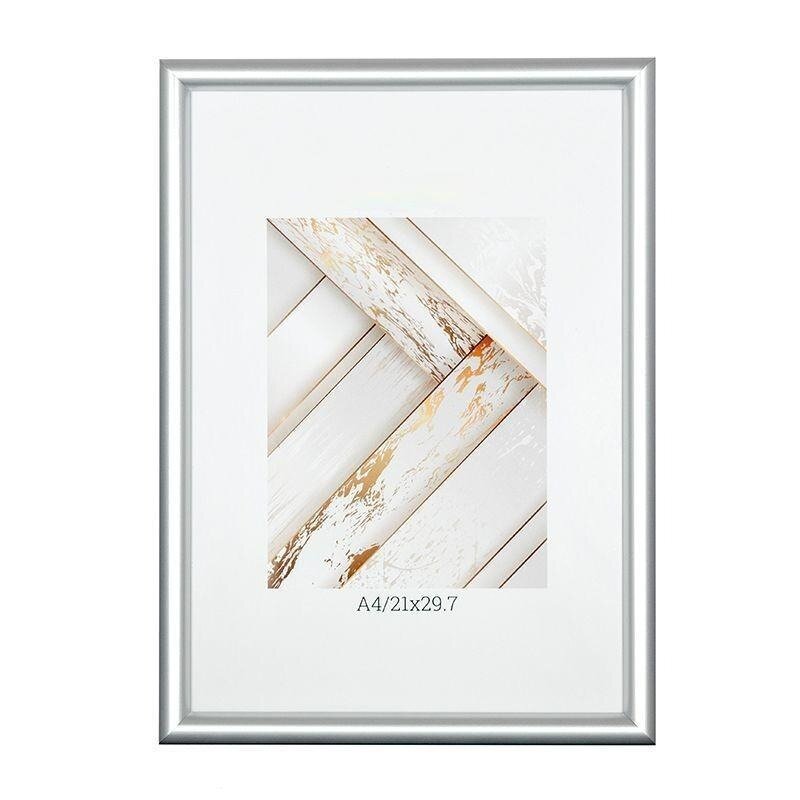 Рамка для фотографии, рисунка, документа, постера, фоторамка 21х30, 21х29,7 (а4), минимализм, с ножкой-подставкой, серебристая GF 6355