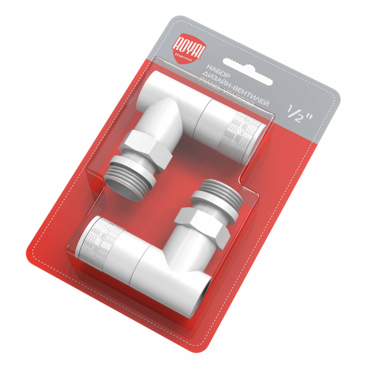 Набор дизайн-вентилей Royal Thermo PIANO, угловой (белый) 1/2", НС-1422581 СКЛ.