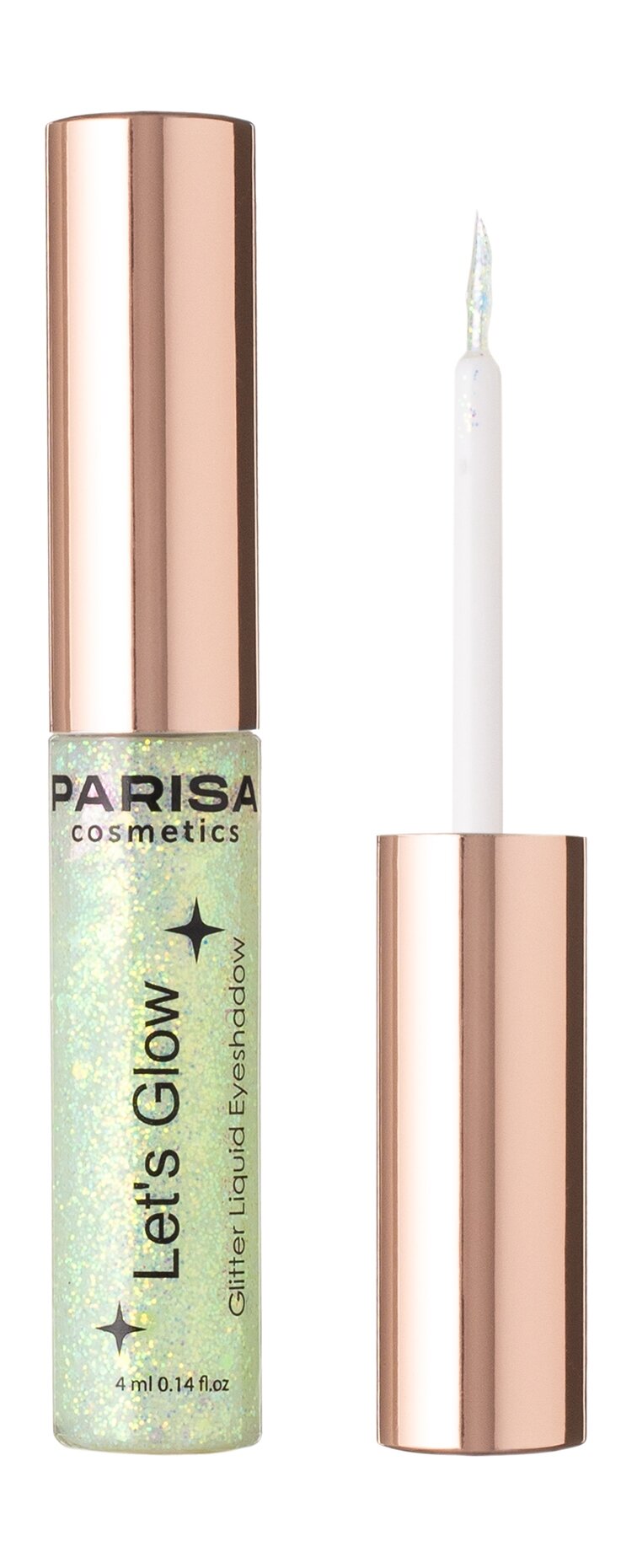 PARISA COSMETICS Тени жидкие для век с глиттером Let's Glow EL-101, 4 мл, 03 emerald