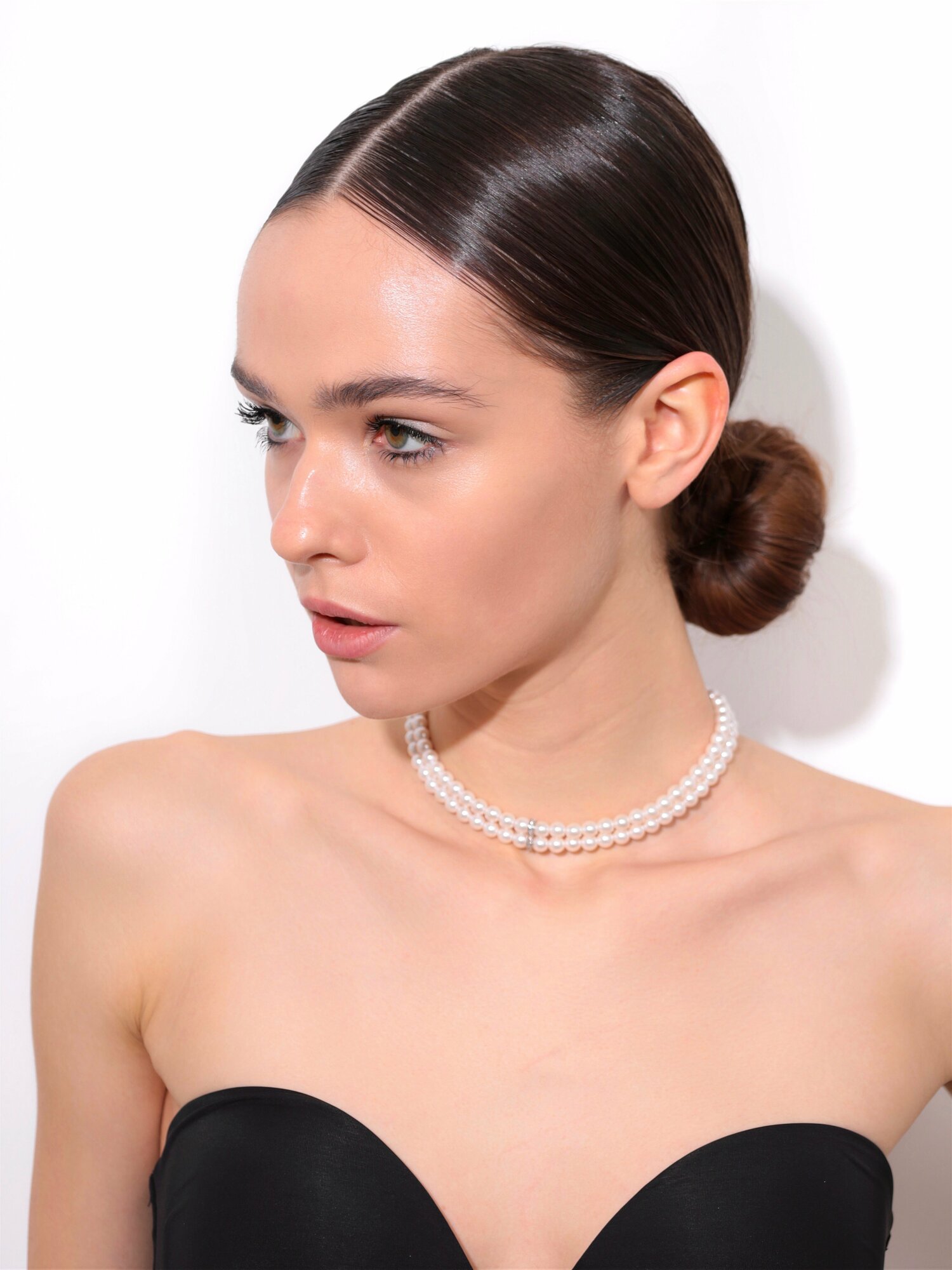 Колье, жемчуг имитация, фианит