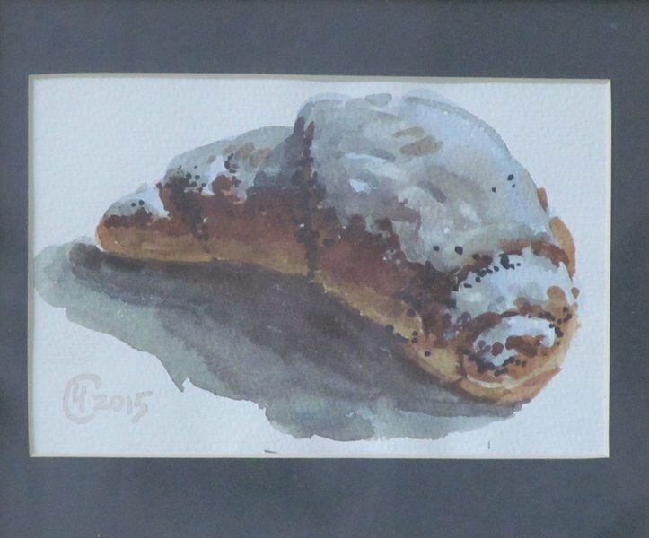 ART-Salon at Oktyabrskaya картина акварельная "Рогалик с глазурью" 14,5х25 см, бумага/акварель, ручная работа
