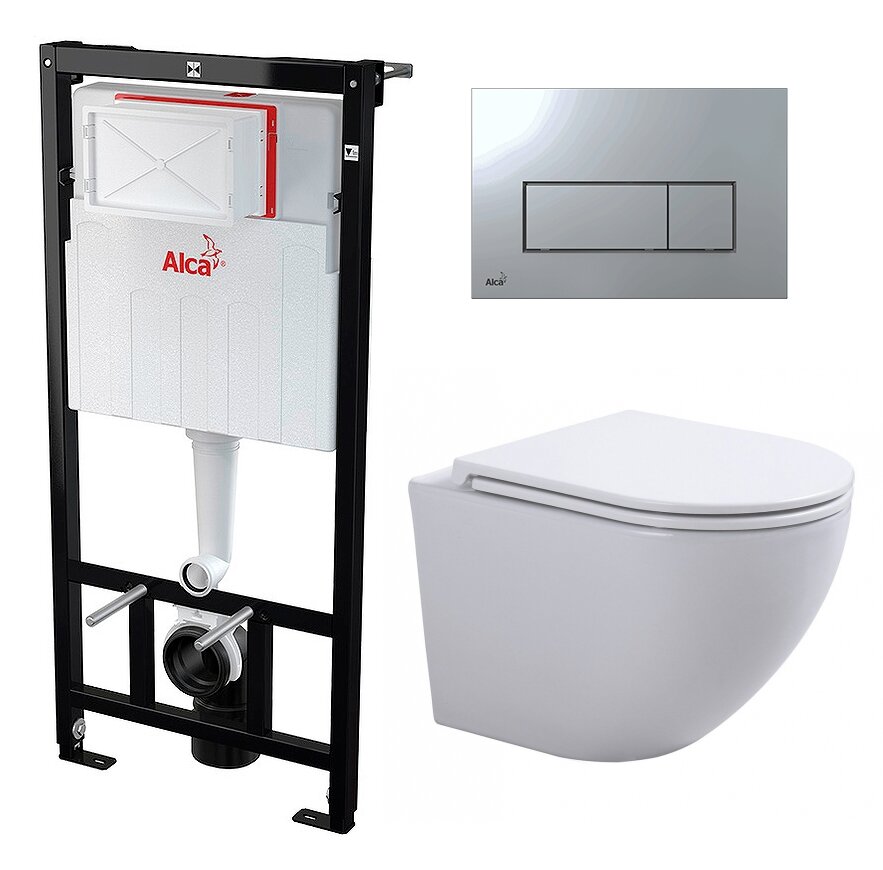 Комплект 3 в 1 инсталляция AlcaPlast + Подвесной унитаз SinteSi EVI + кнопка хром