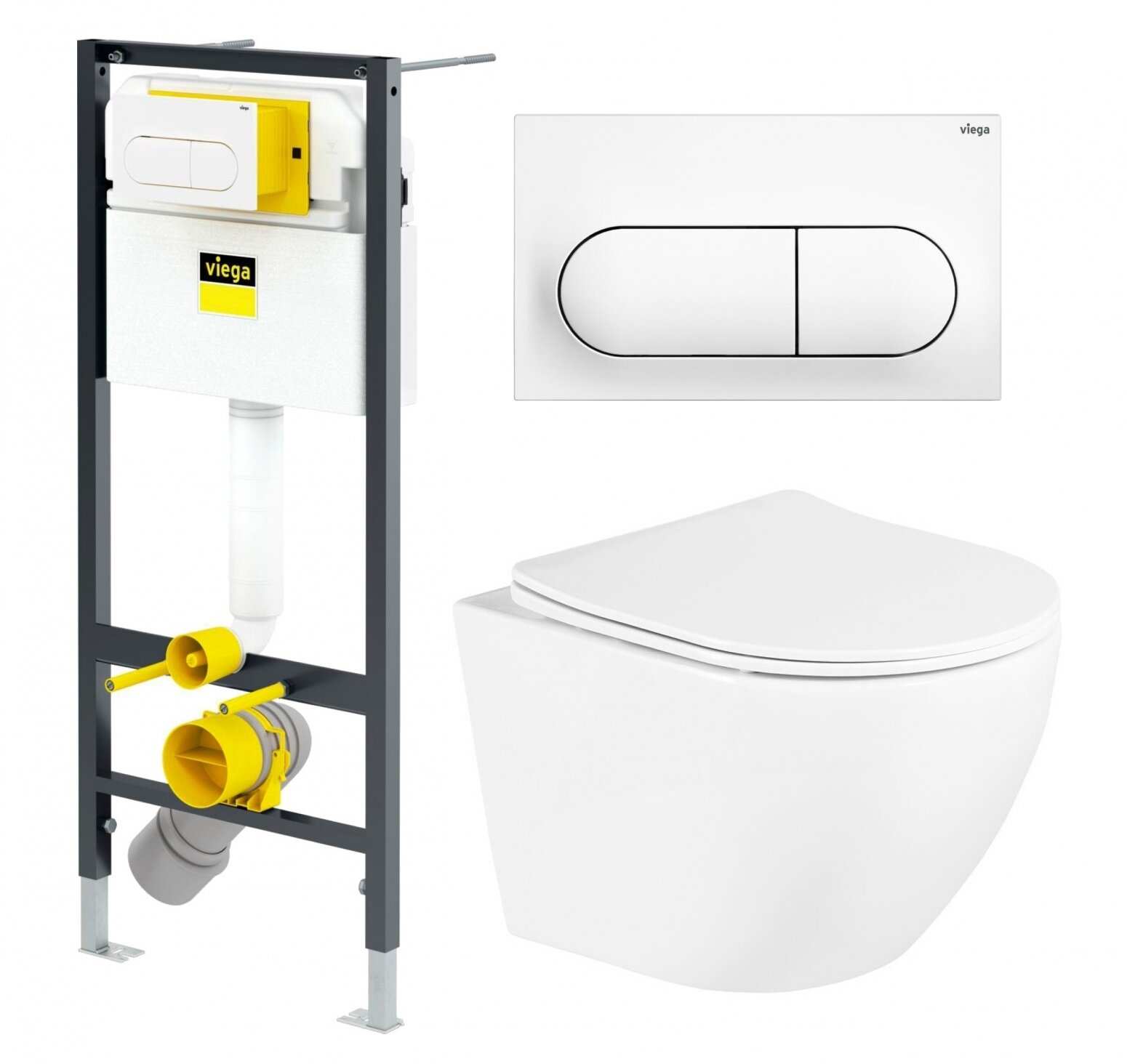 Комплект 3 в 1 инсталляция Viega Prevista 8524.11 + Унитаз подвесной BelBagno Uno BB3105CHR/SC + кнопка белая