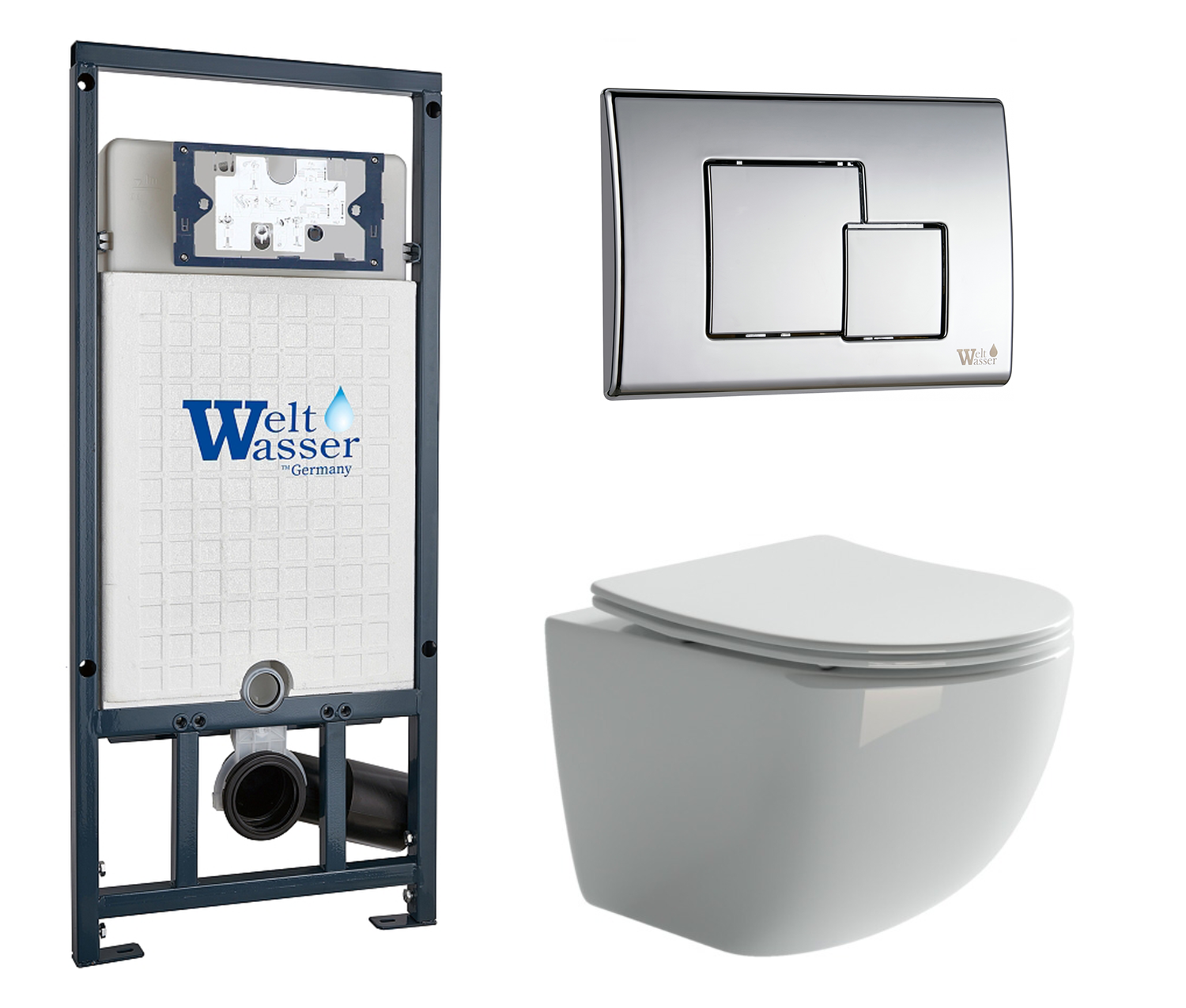 Комплект 3 в 1 инсталляция WeltWasser WW Marberg 507 + Подвесной унитаз Ceramica Nova Forma CN3009 с кнопкой хром SE 10000005949 + CN3009 + 10000005953