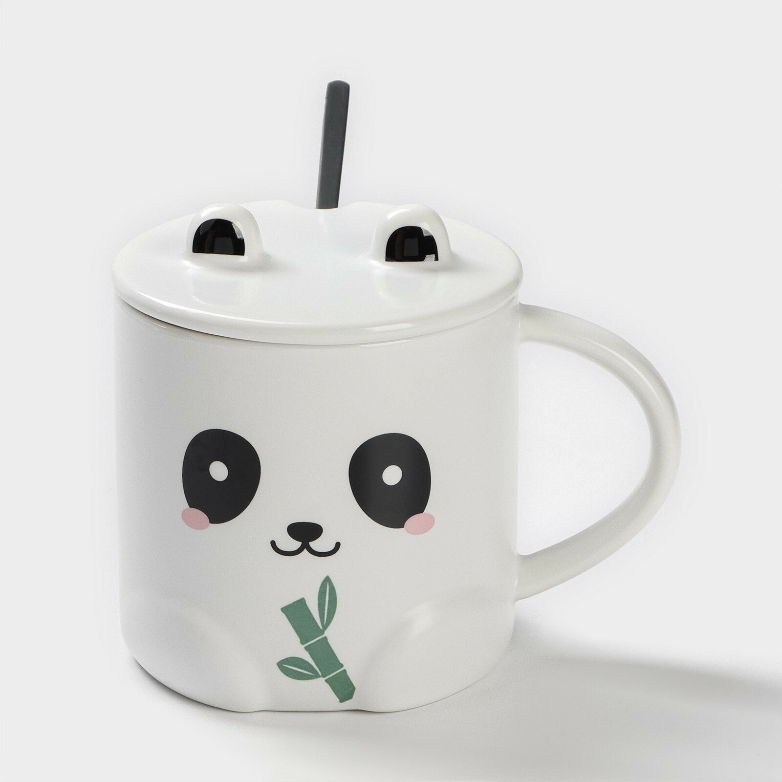 Кружка с ложкой «Панда», 350 мл, керамика, белая