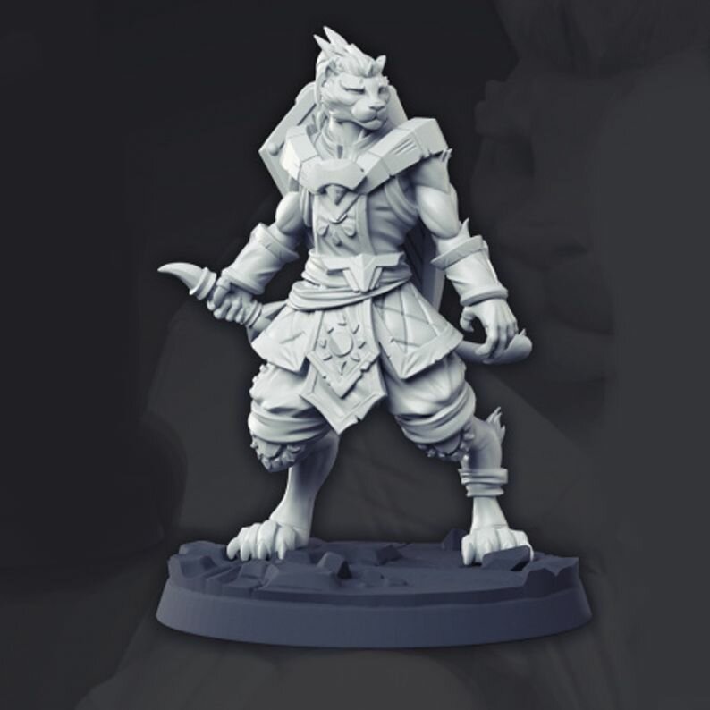 Табакси-убийца. Лев, тигр. Воин-паладин, варвар файтер. Рыцарь миниатюра для DnD (ДнД) и других Настольных игр (НРИ, Варгеймов или РПГ), фентези тематика