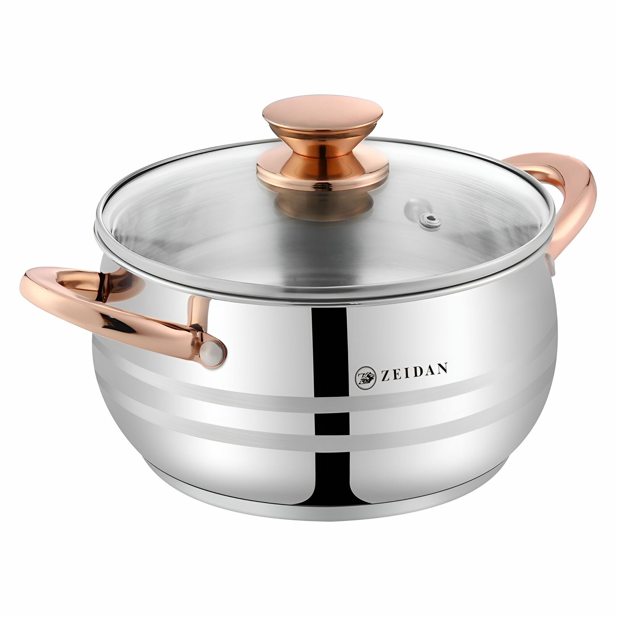 Кастрюля с крышкой нержавеющая сталь 3.6 л, 20 см, Zeidan, с толстым дном, для индукционной плиты