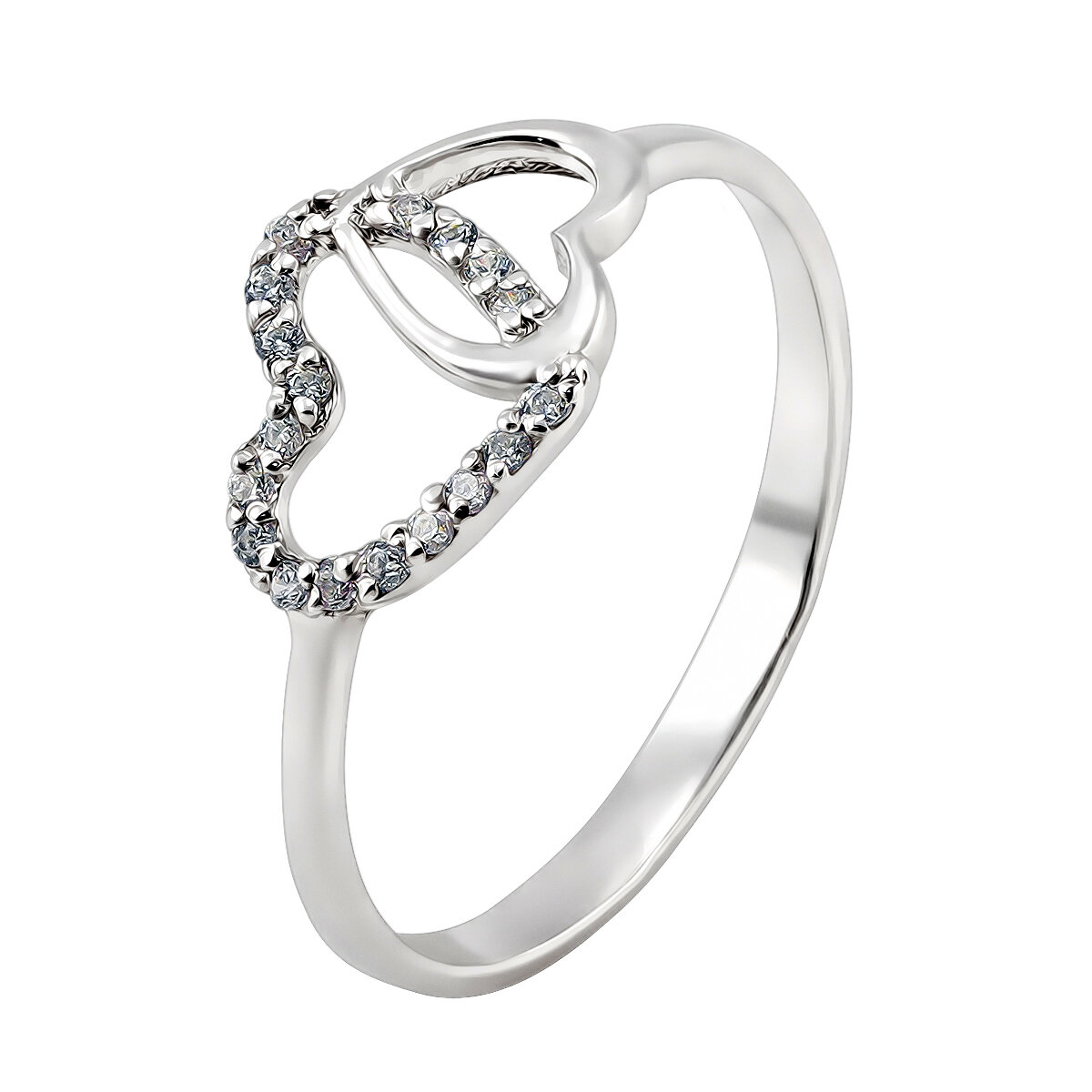 Кольцо тонкое, серебро, 925 проба, родирование, фианит