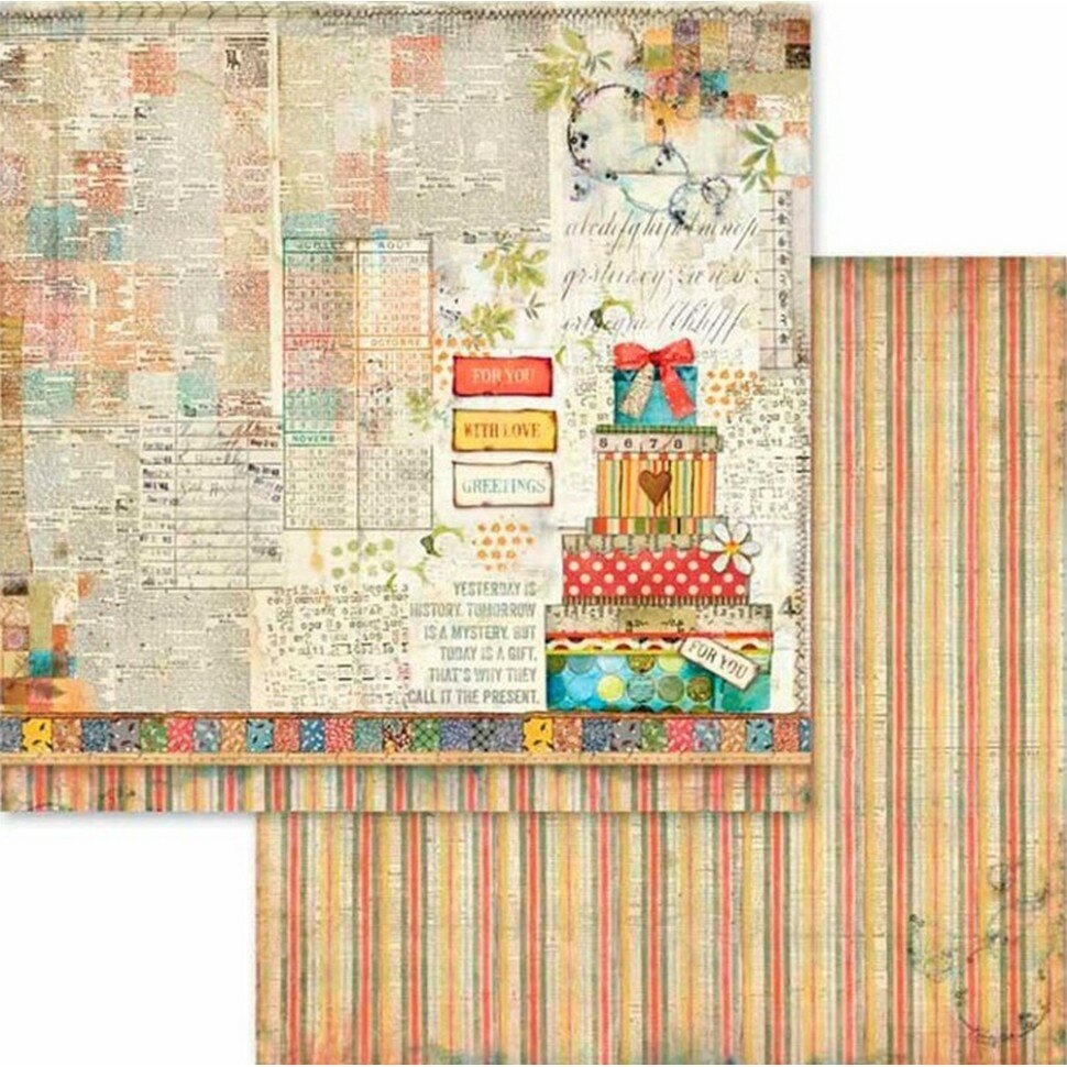 #SBB571 Бумага двухсторонняя для скрапбукинга "Пэчворк, подарки" 30.5 х 31.5 см Stamperia 1 лист