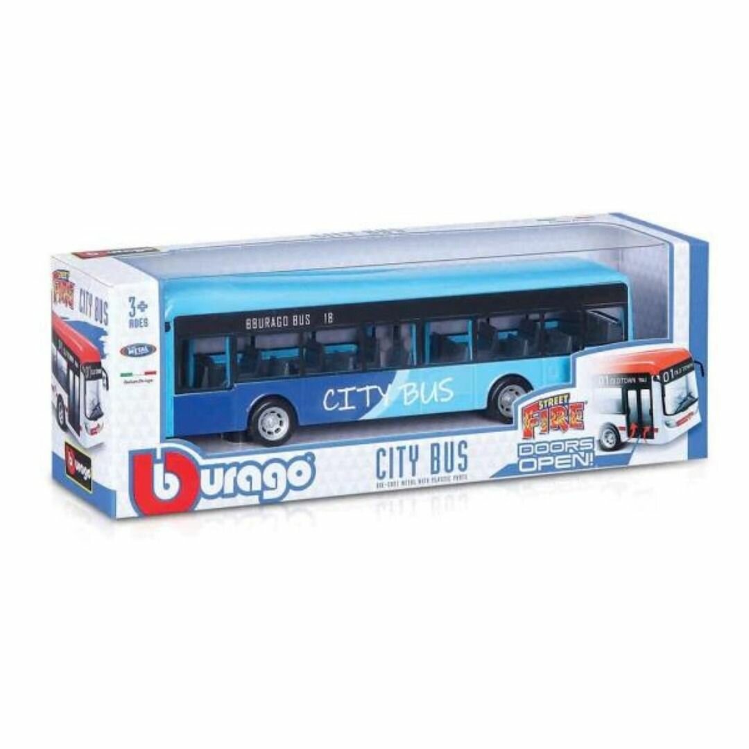 BBURAGO Городской автобус "Long City Bus", Синий, 1:43