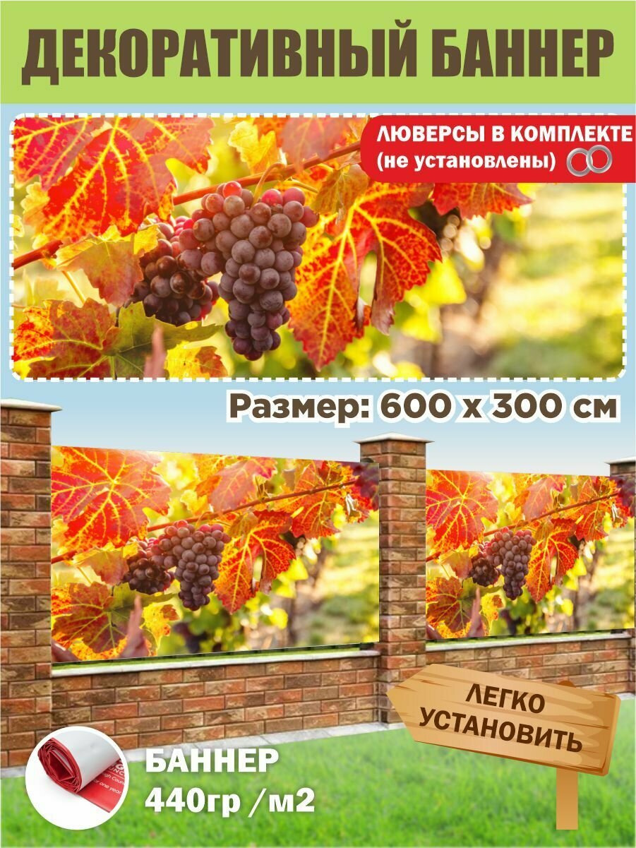 Декоративный баннер для забора, беседки 600 см х 300 см, люверсы в комплекте