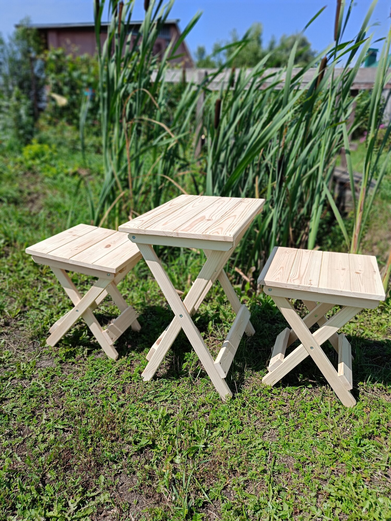 Комплект раскладной мебели для бани, балкона, сада и дачи деревянный