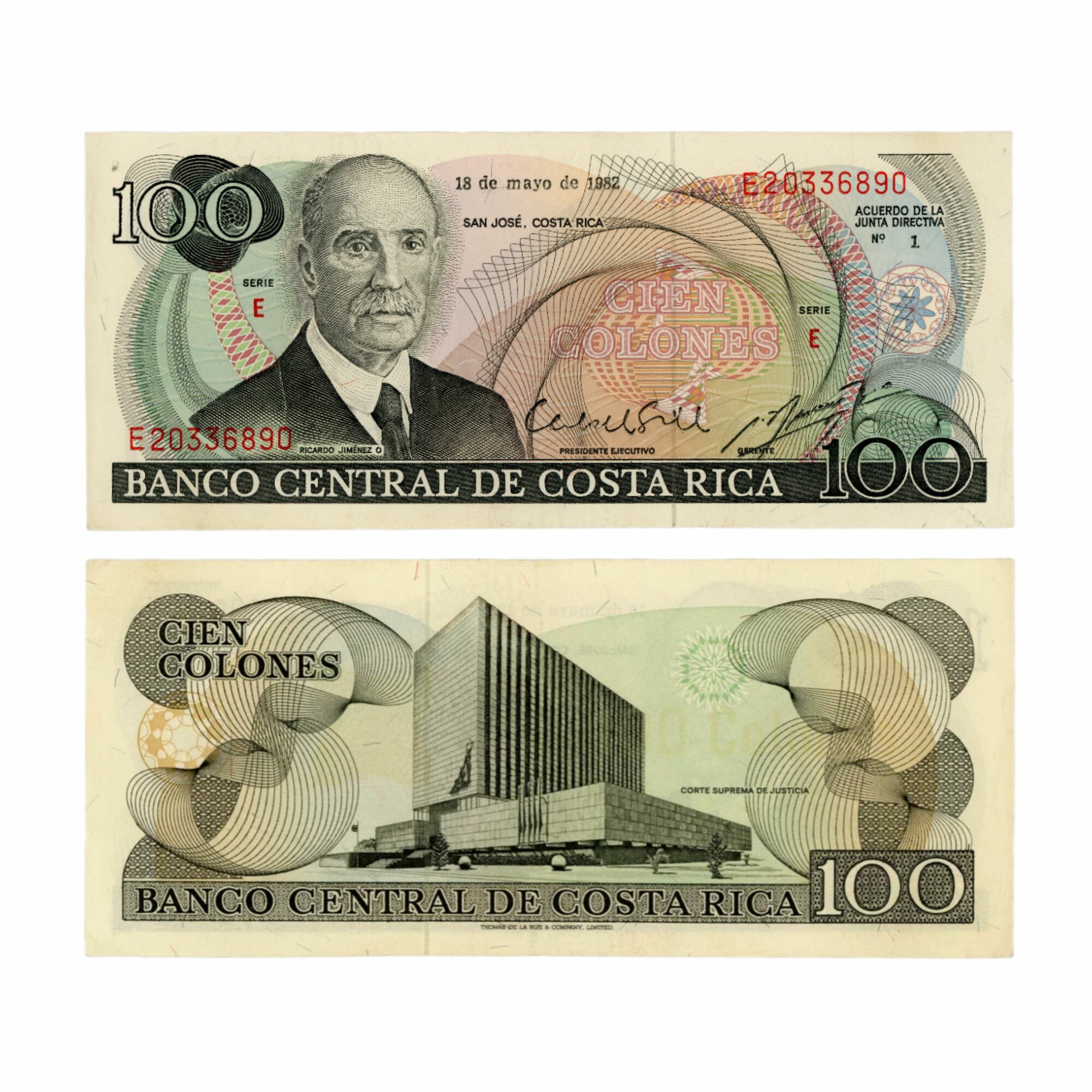 Банкнота Коста-Рика 100 колонов 1982 год About Uncirculated (aUNC) Pick 248