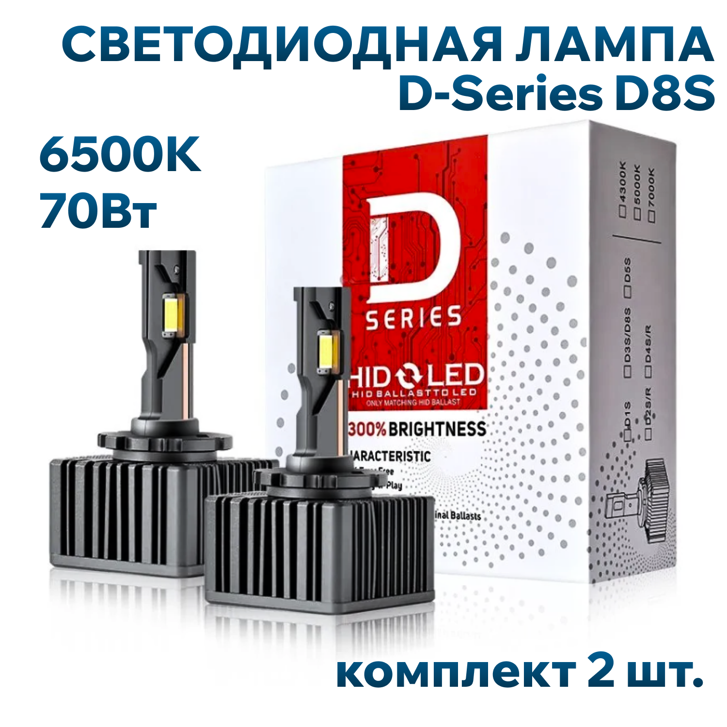 Автомобильная светодиодная лампа D-Series D8S 6500К 70W комплект 2 шт.