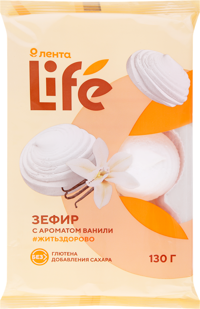 Зефир лента LIFE с ароматом ванили, без сахара, 130г